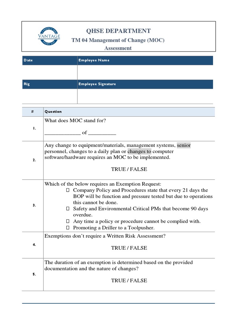 Management Of Change Pdf Safety