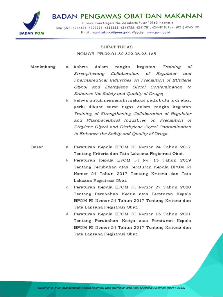 Surat Tugas Training Malang | PDF