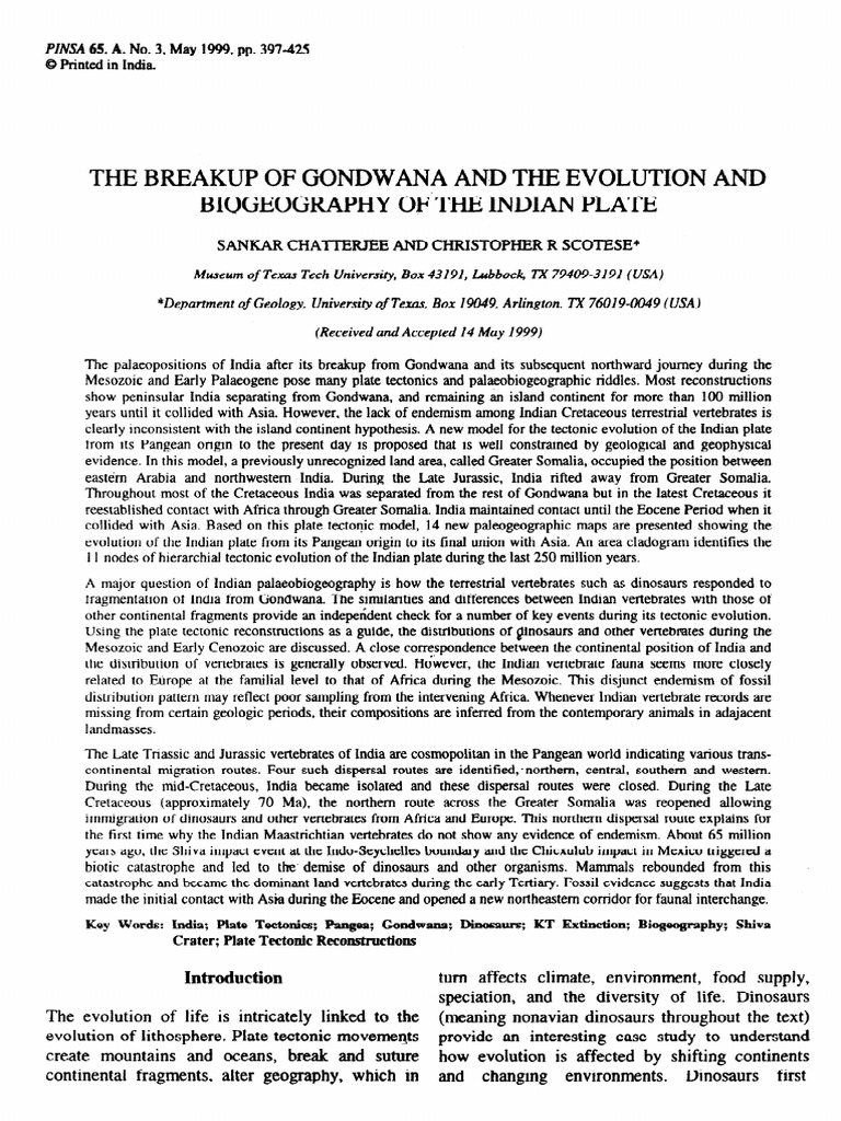 The Break Up of Gondwana and The Evolution of The Biogeography of The ...