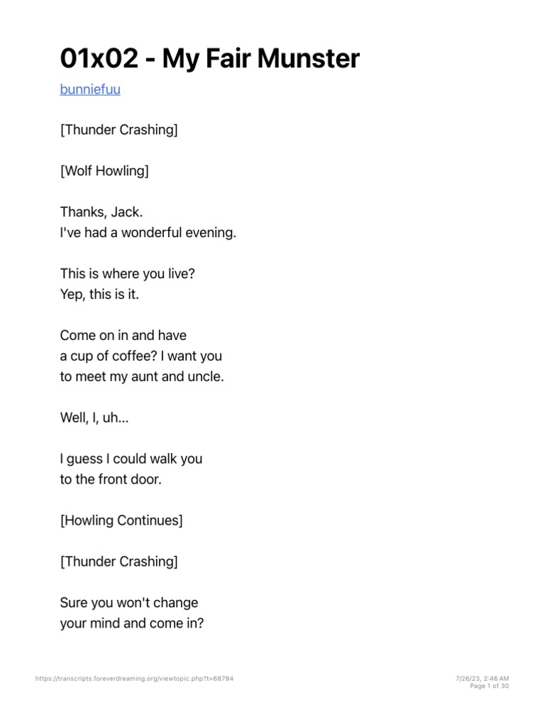 01x02 - My Fair Munster - Transcripts - Forever Dreaming | PDF