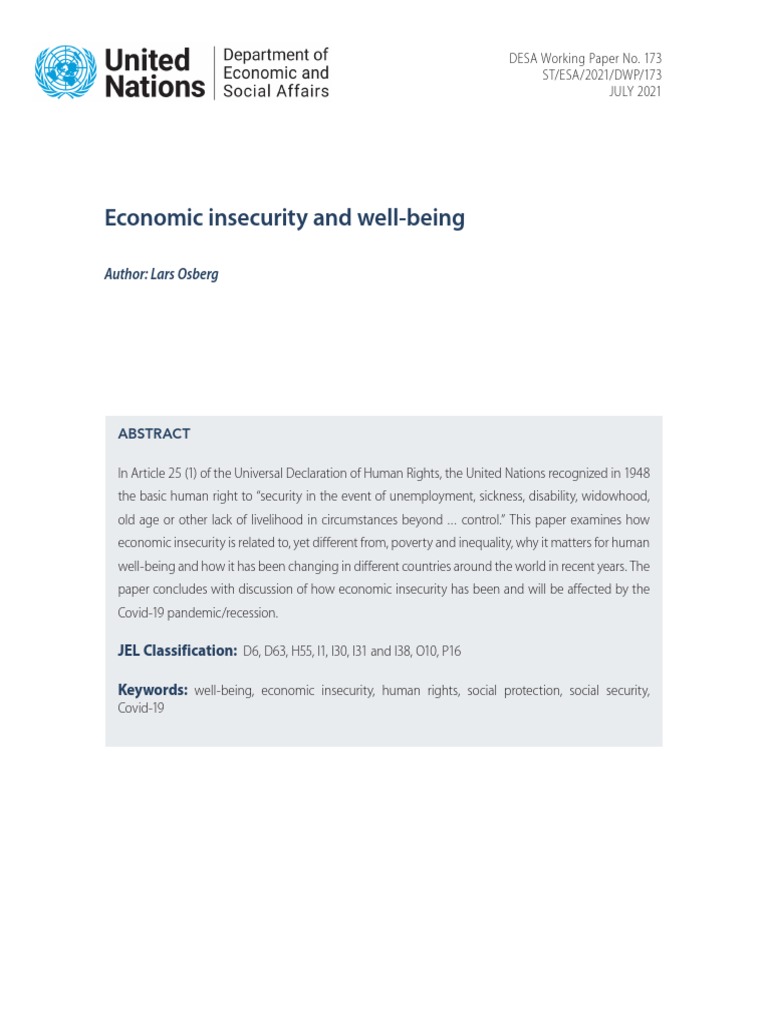 Economic Insecurity and Well Being - Un | PDF | Welfare | Poverty