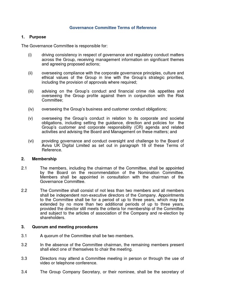 Governance Committee Terms of Reference Dec 18 | PDF | Risk | Committee Governance Committee Terms of Reference Dec 18 | PDF | Risk | Committee
