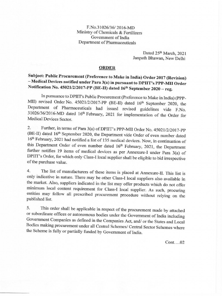 Order Dated 25.03.2021 Regarding Items Having Sufficient Local Capacity and Local Competition as ...