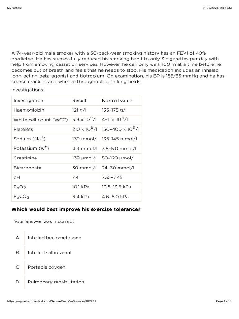 Respiratory PasTest MRCP II 2021 | PDF | Causes Of Death | Clinical ...