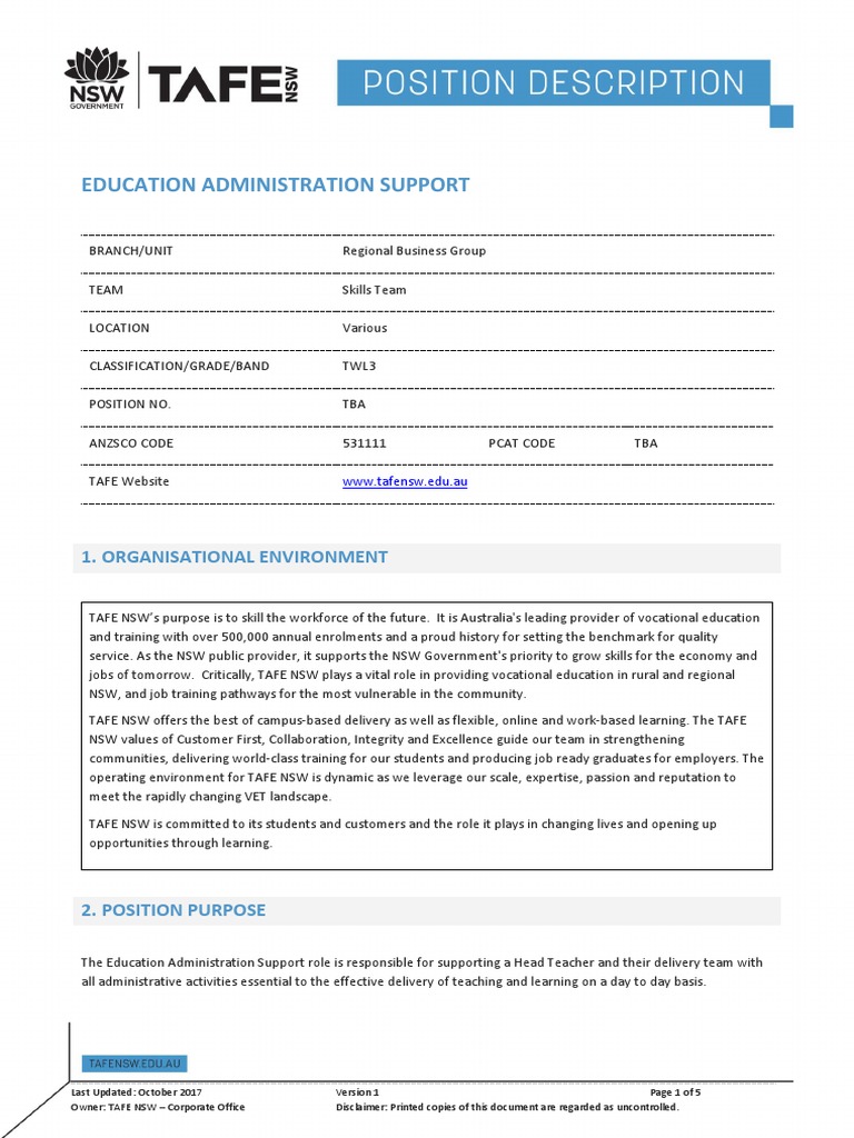 Education Administration Support | PDF | Information | Vocational Education