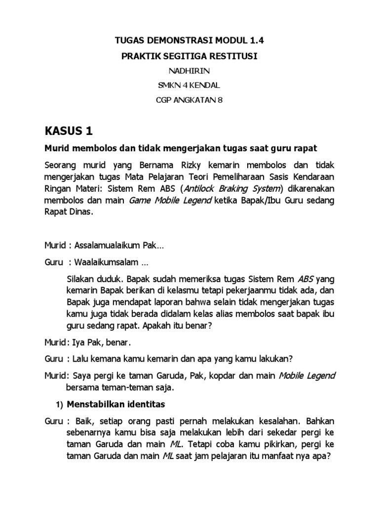 Praktik Restitusi: Kasus Murid Membolos, Mencontek, dan Bertengkar | PDF | Seni & Disiplin Bahasa