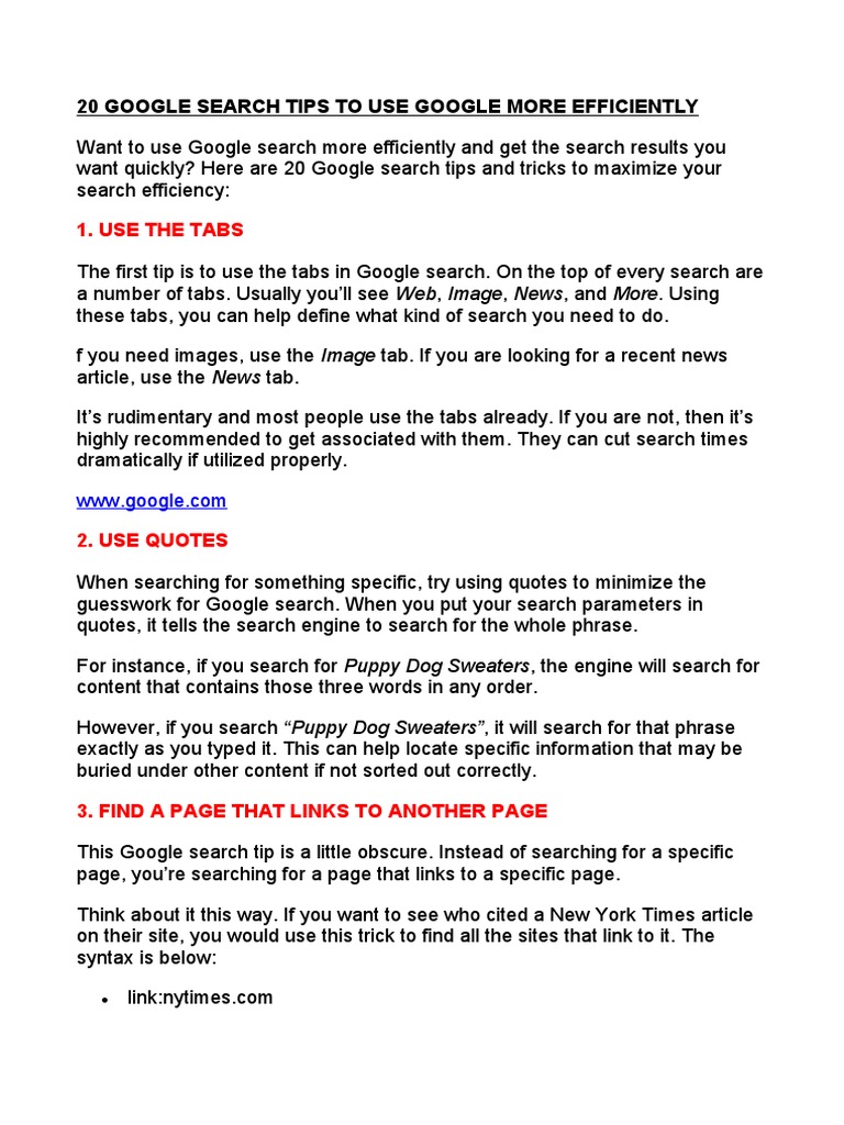 20 Google Search Efficiency Tips | PDF | United States Dollar | Mathematics