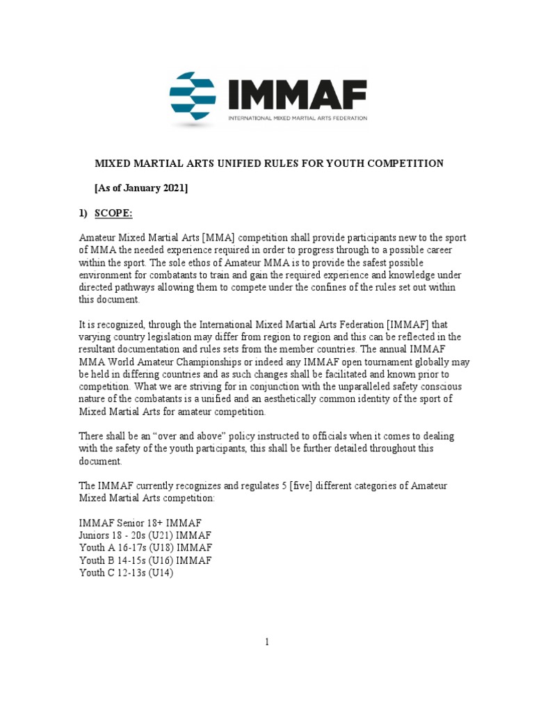 IMMAF YOUTH Rules Document As of Jan 2021 | PDF | Mixed Martial Arts ...