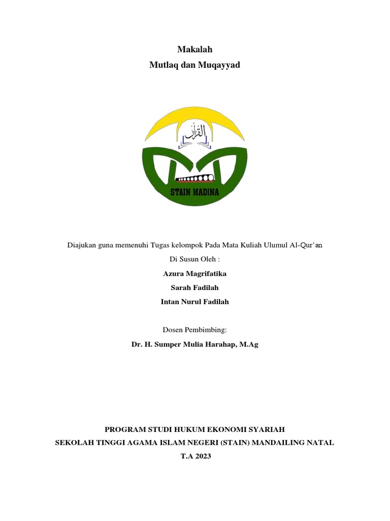 Makalah Mutlaq Dan Muqayyad | PDF