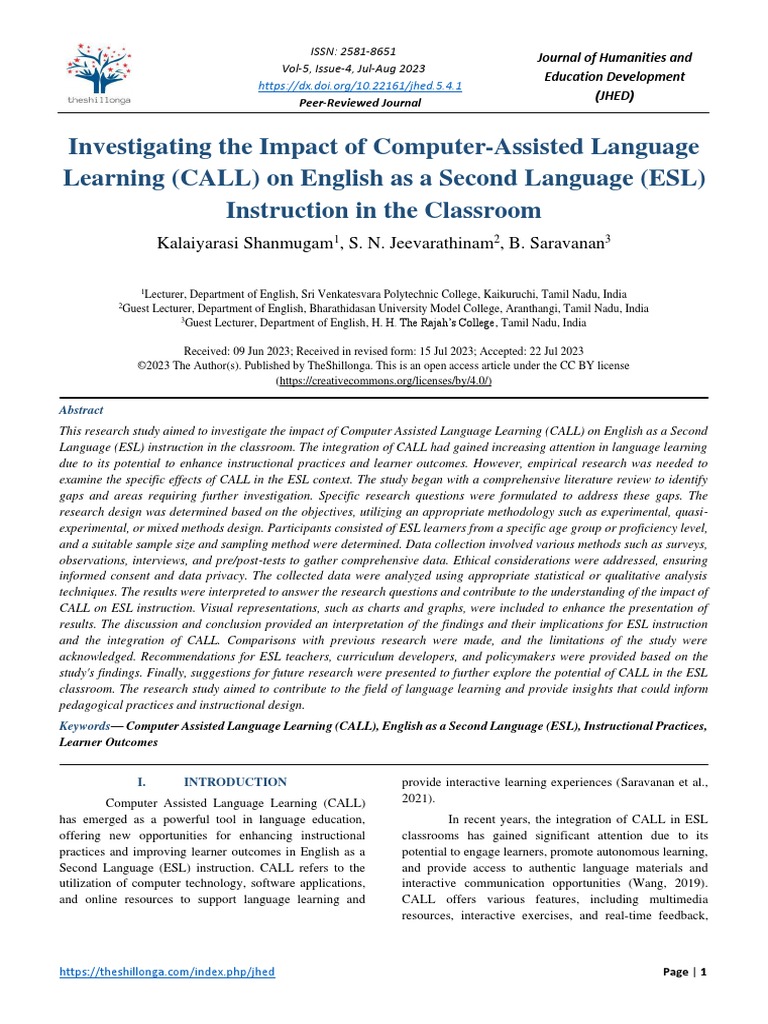 Investigating The Impact of Computer-Assisted Language Learning (CALL ...