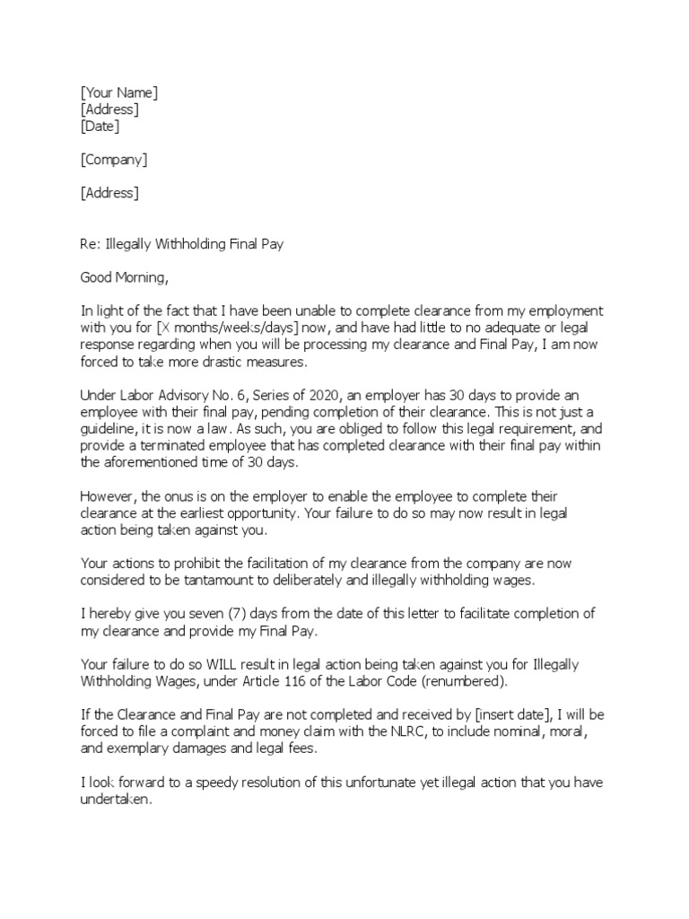Final Pay Demand and Clearance Notice | PDF | Business | Finance ...