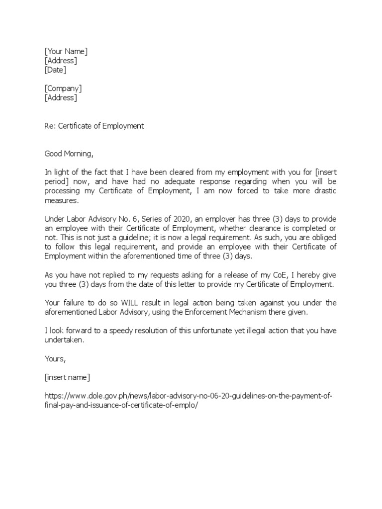 COE Demand Letter | PDF