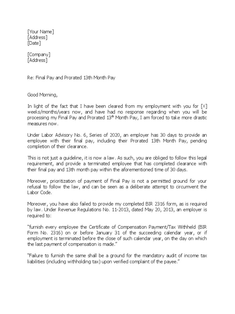 Final Pay and 13th Month Pay Dispute | PDF | Government Finances | Taxes