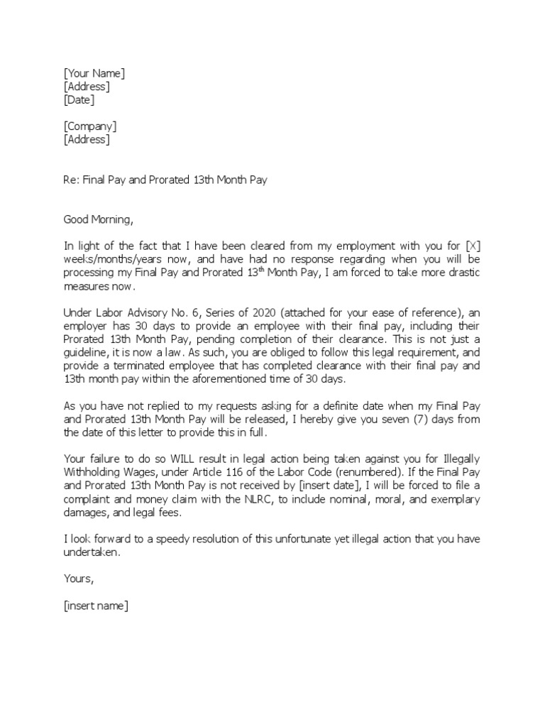 Final Pay Demand Letter | PDF