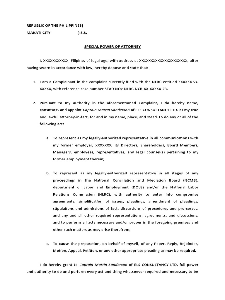 Special Power of Attorney - TEMPLATE | Download Free PDF | Affidavit ...