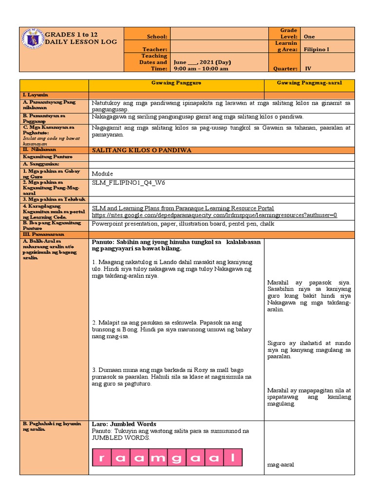 Lesson Plan (Filipino q4 w6) | PDF