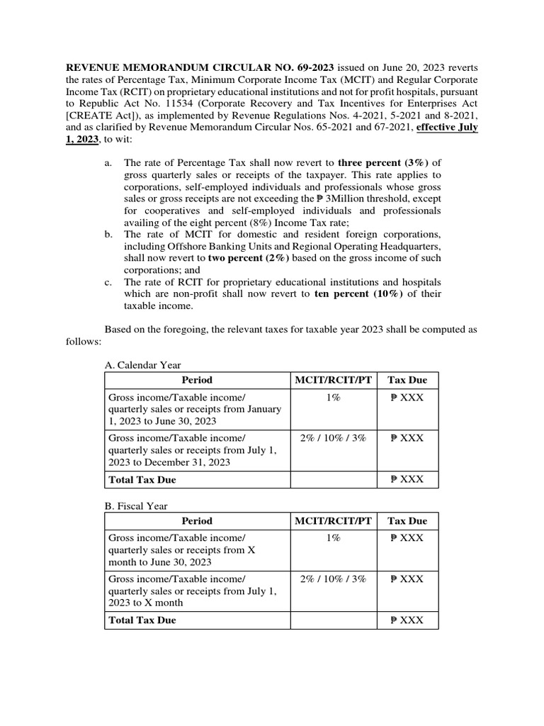 RMC No. 69-2023 v2 | PDF | Gross Income | Taxes