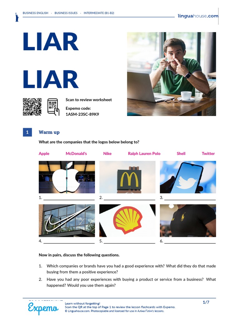 Liar Liar American English Teacher | PDF | Sales | Vocabulary