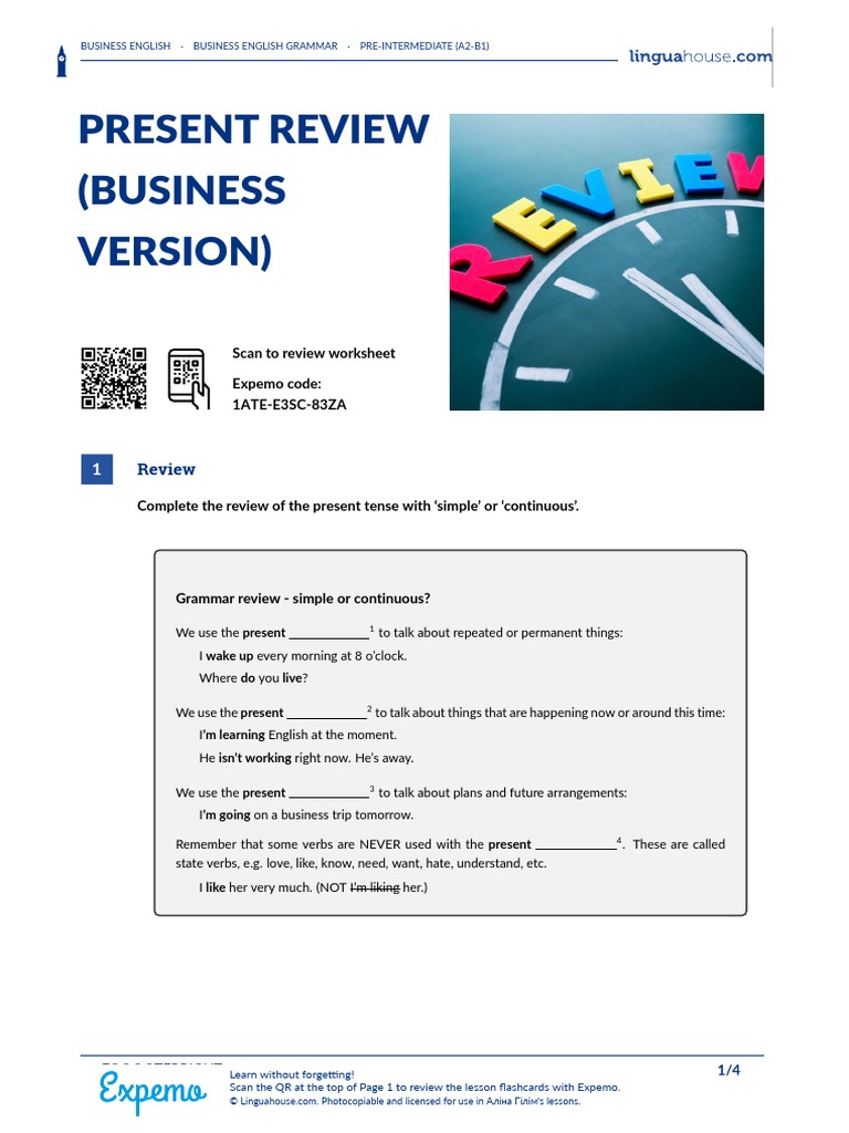 Present Review Business Version British English Teacher | PDF | English ...