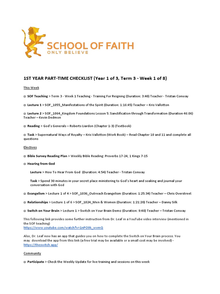 1st Year Term 3 Week 1 Checklist | PDF | Career & Growth