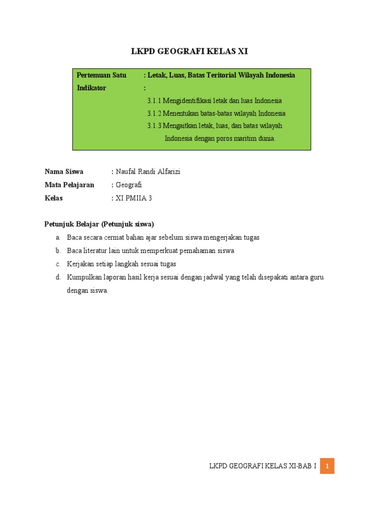 LKPD Geografi Kelas Xi-Pertemuan Pertama | PDF