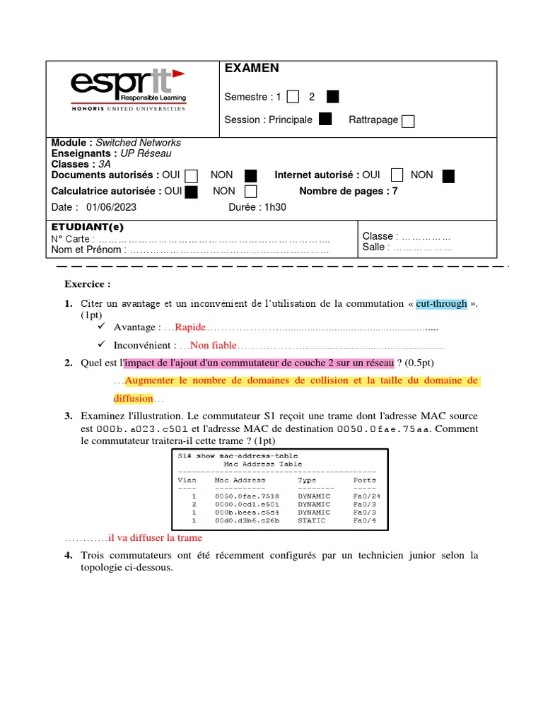 Examen Switched Networks S2-Correction | PDF | Informatique | Réseau informatique