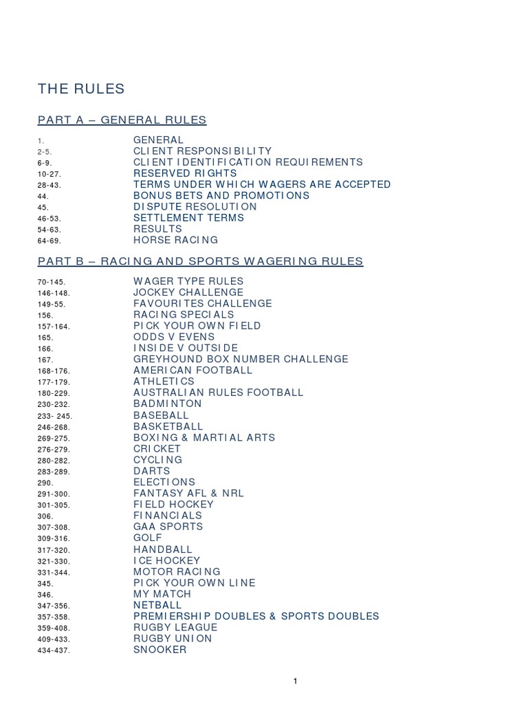 Fixed Odds Rules | PDF | Odds | Gambling