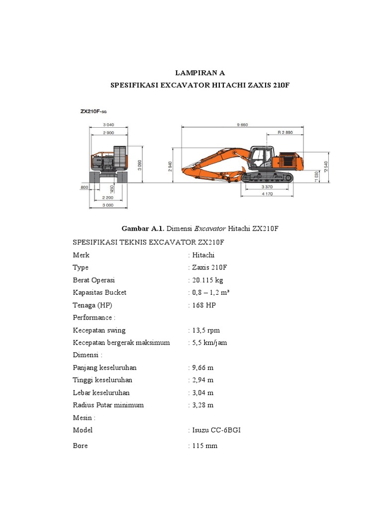 Spesifikasi Excavator Hitachi Zaxis 210F | PDF | Bisnis
