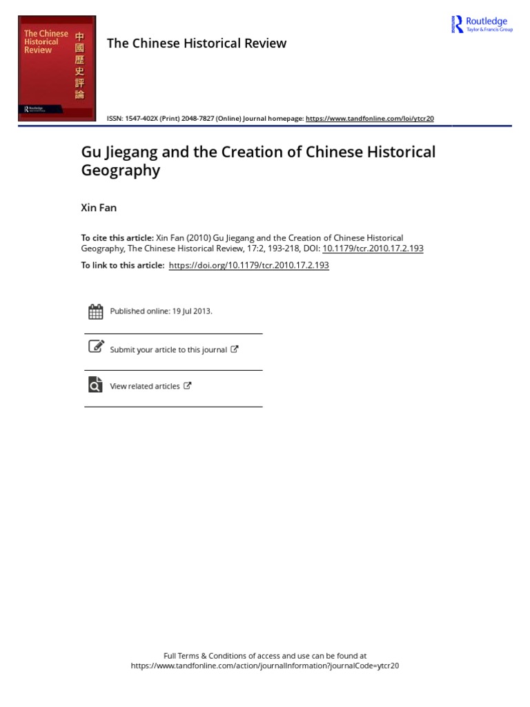 Gu Jiegang and The Creation of Chinese Historical Geography | PDF ...