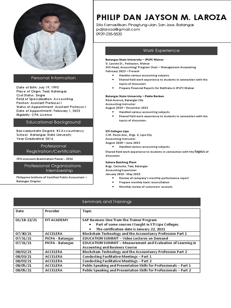 CV - Laroza, Philip Dan Jayson M. | PDF | Certified Public Accountant ...