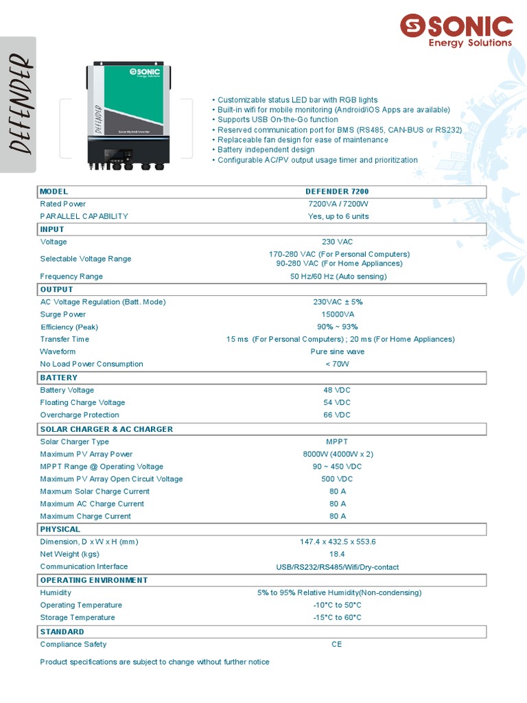 Sonic Axpert Max 7.2k (Defender) Ds | PDF | Alternating Current ...