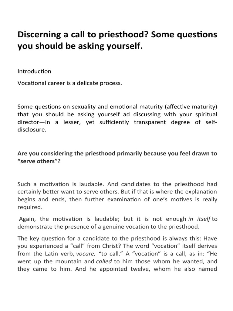 Discerning A Call To Priesthood | PDF | Eucharist | Prayer