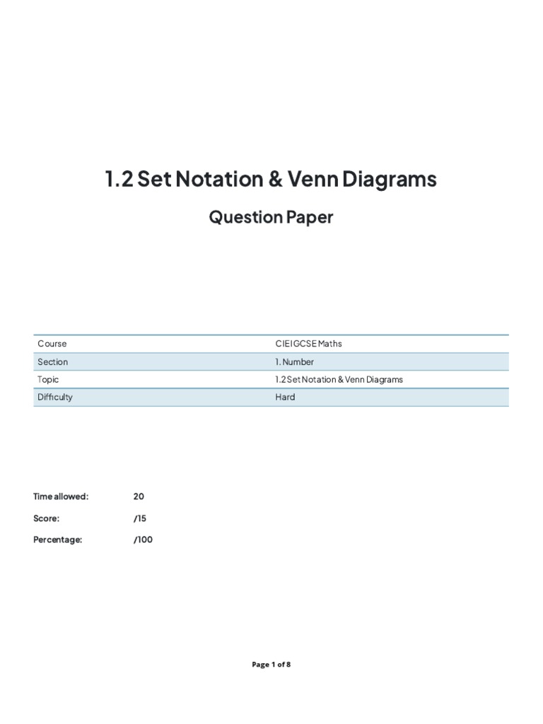 1.2 Set Notation & Venn Diagrams hard P2 | PDF | Mathematics