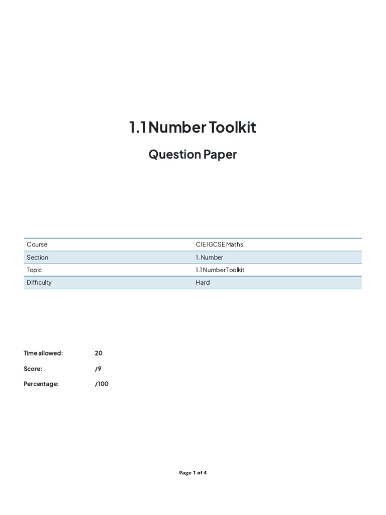 1.1 Number Toolkit - HARD | PDF | Mathematics