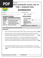 Mathematics Form 2 - Zeraki Achievers 2.0 - Question Paper | PDF | Area | Speed