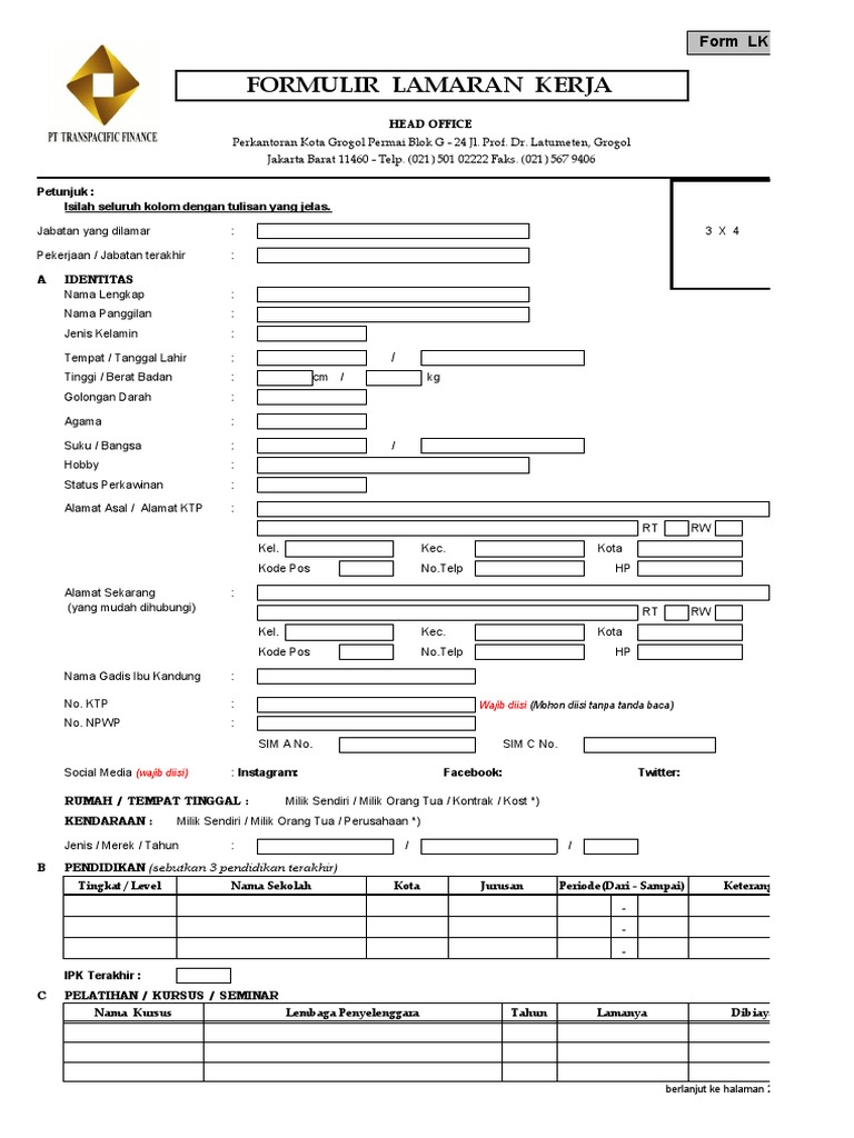 Form Lamaran Kerja - TF | PDF
