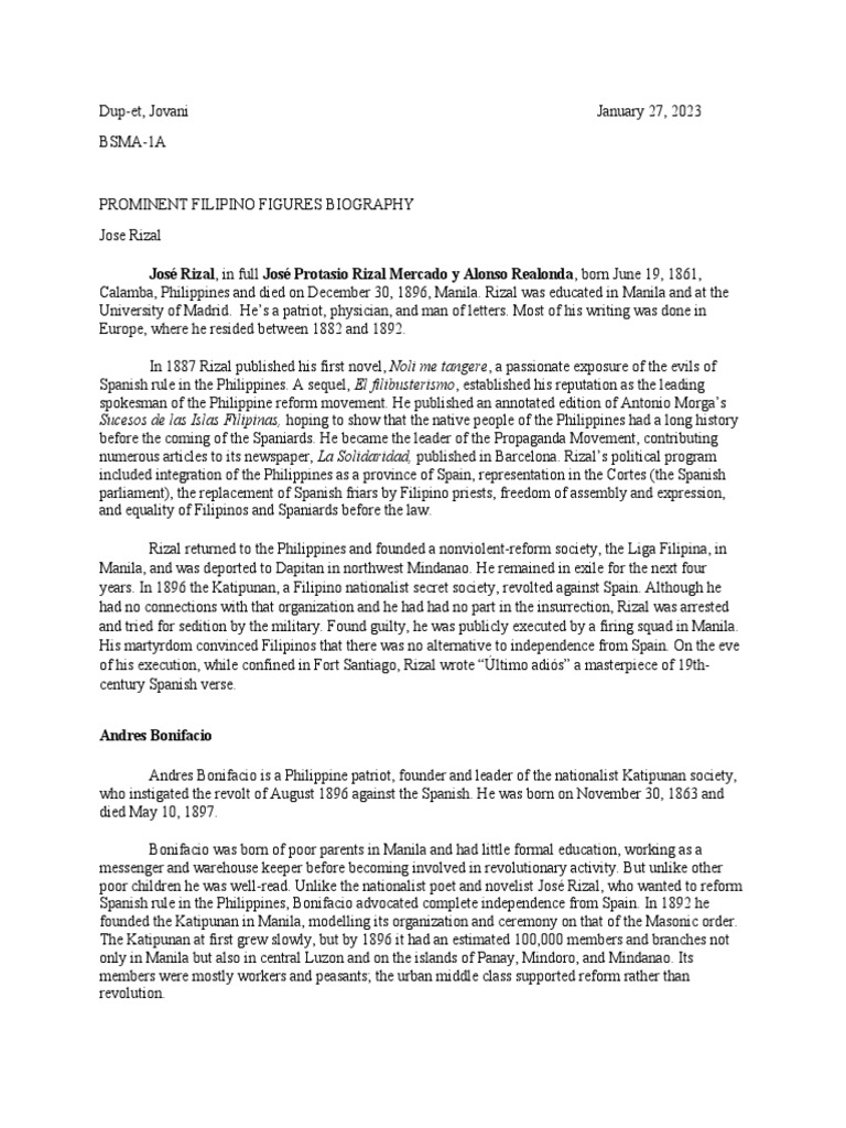 Biography of Prominent Filipino Figures | PDF | Philippines