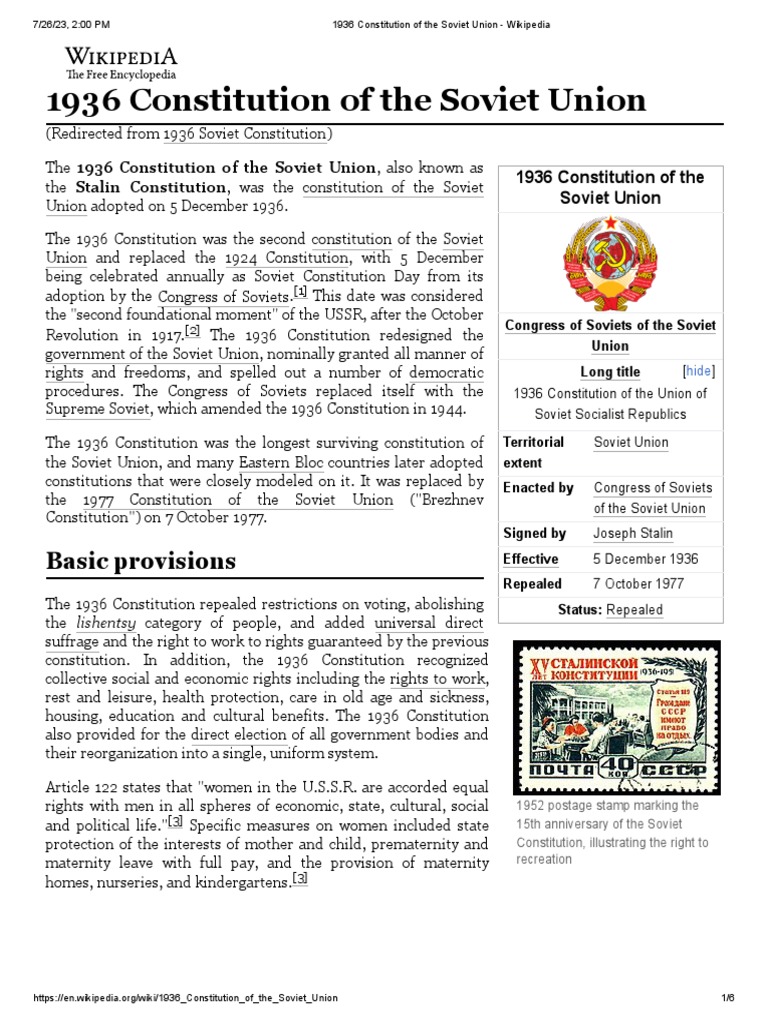 1936 Constitution of The Soviet Union | PDF | Politics Of The Soviet ...