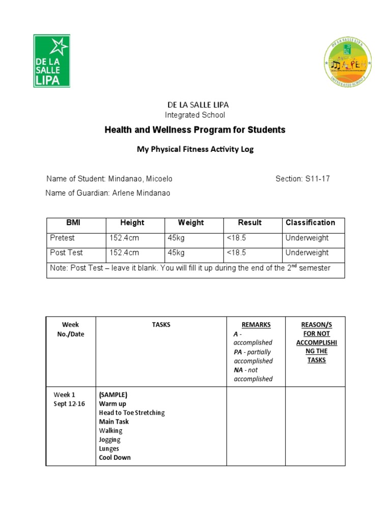 Student Fitness Activity Log | PDF | Weight | Nutrition