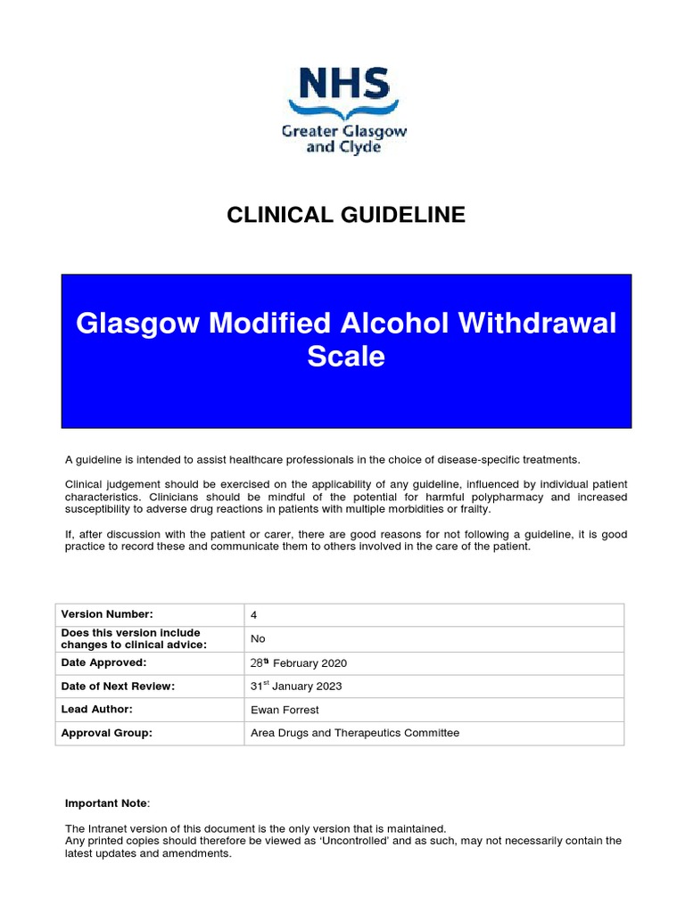 Glasgow Modified Alcohol Withdrawal Scale | PDF | Benzodiazepine ...