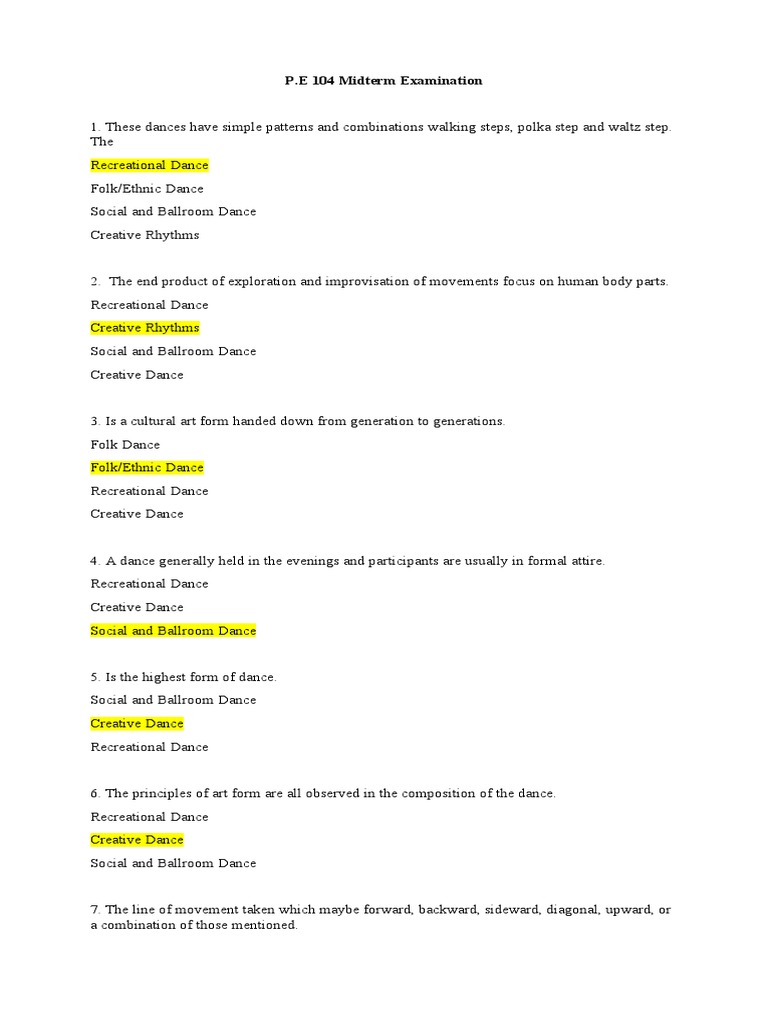P.E 104 Midterm Examination 2022 | PDF | Dances | Rhythm