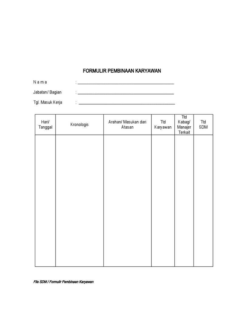 Formulir Pembinaan Karyawan SCRB | PDF