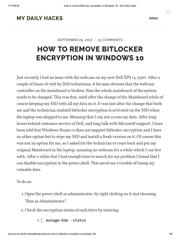How To Remove BitLocker Encryption in Windows 10 - My Daily Hacks | PDF ...