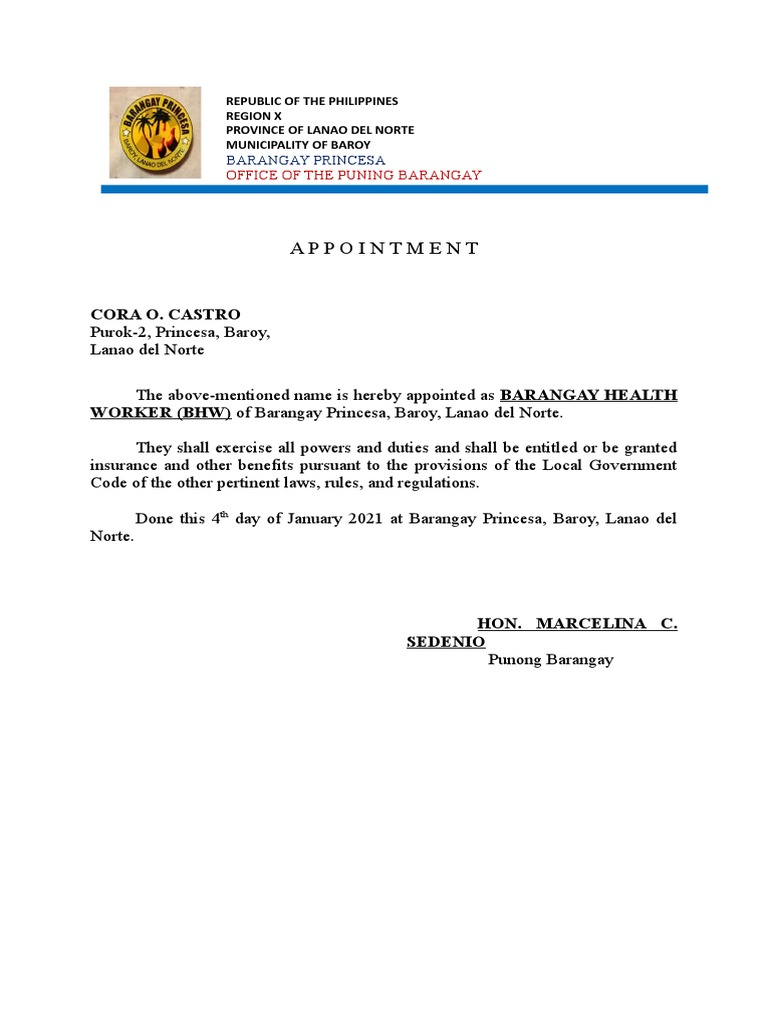 Appointment of BHW & BNS | PDF | Justice | Crime & Violence