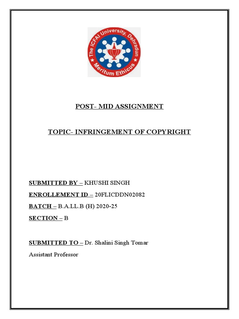 Ipr Assignment | PDF | Copyright | Copyright Infringement
