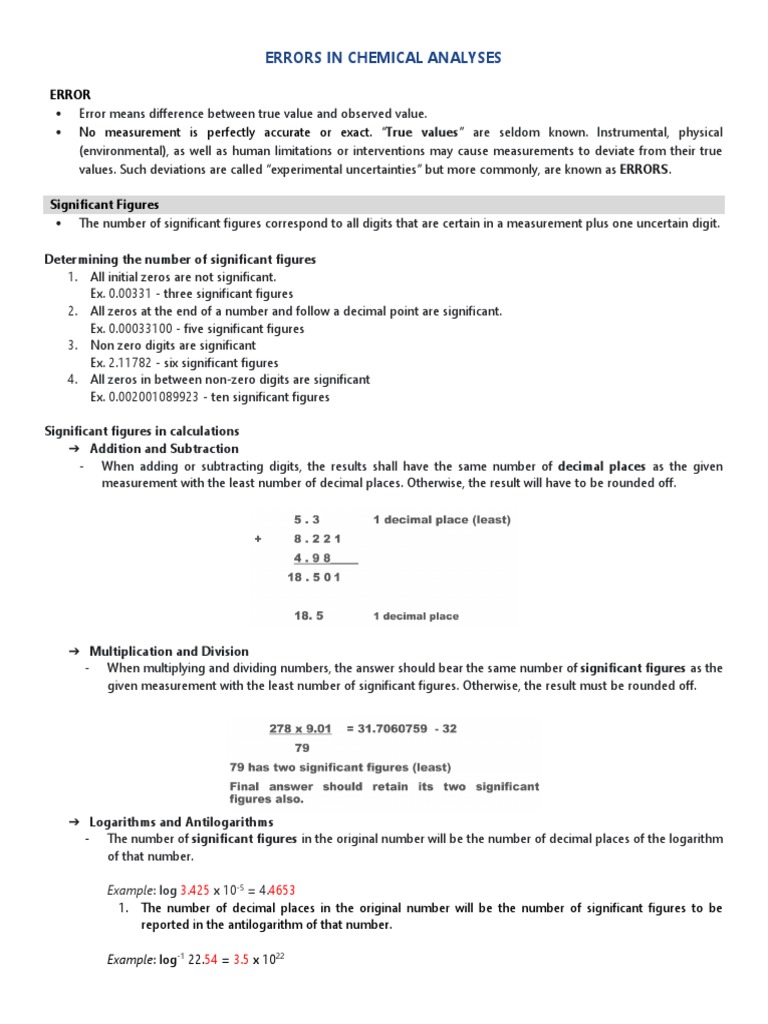 Errors in Chemical Analyses | PDF | Significant Figures | Standard ...
