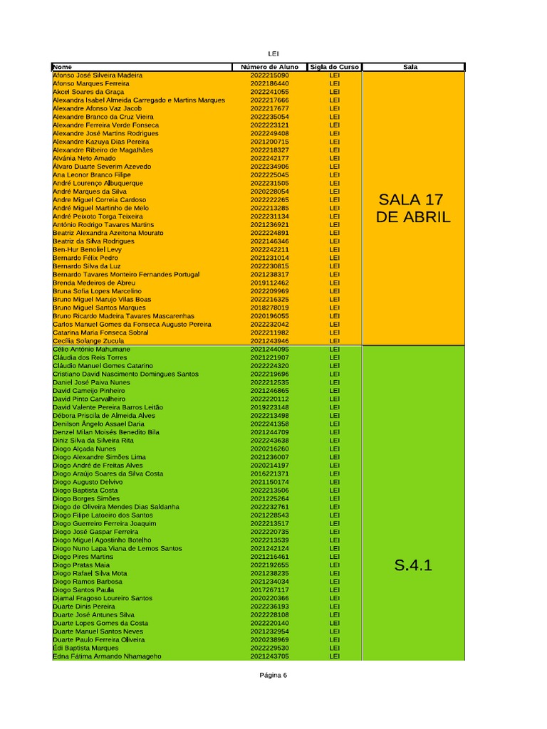 Alunos Vs Salas LEI-AMII 2023 | PDF