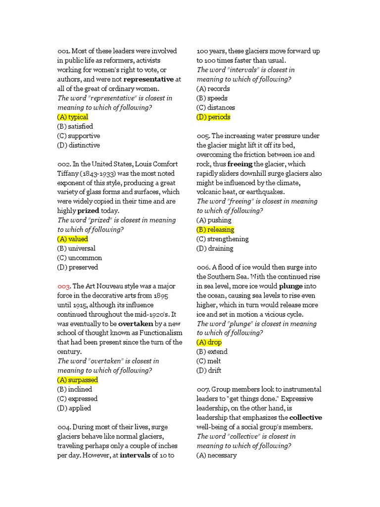 Vocabulary Context Questions Explained | PDF | Plate Tectonics | Earth