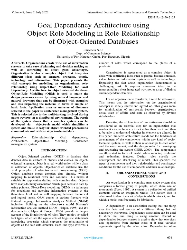 Goal Dependency Architecture Using Object-Role Modeling in Role ...