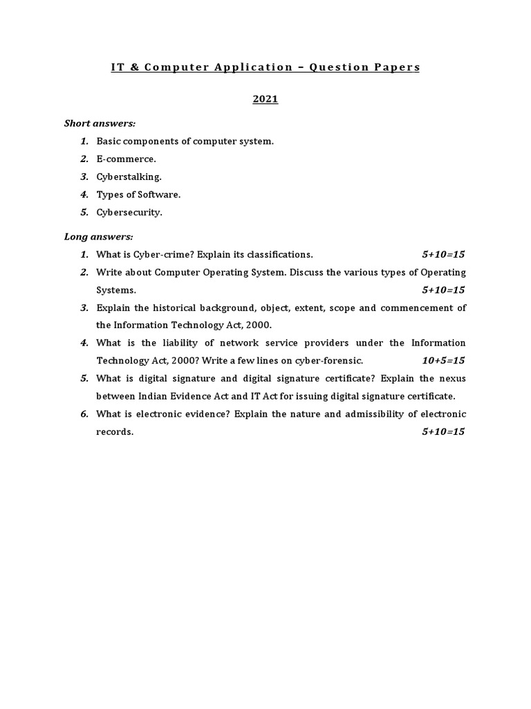 IT and Computer Application - Question Papers | PDF | Cyberspace | E ...